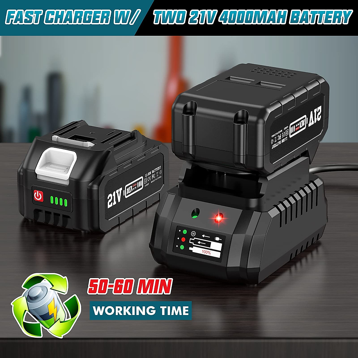 Cordless Heat Gun, Uaoaii 21V Hot Air Gun w/ 2x 4.0Ah Rechargeable Battery, 4 Nozzle, Led Light & Suitcase, 2-Temp Setting Max 1022°F(550°C) Heat Gun for Crafts, Shrink Tubing, Resin & Decorating