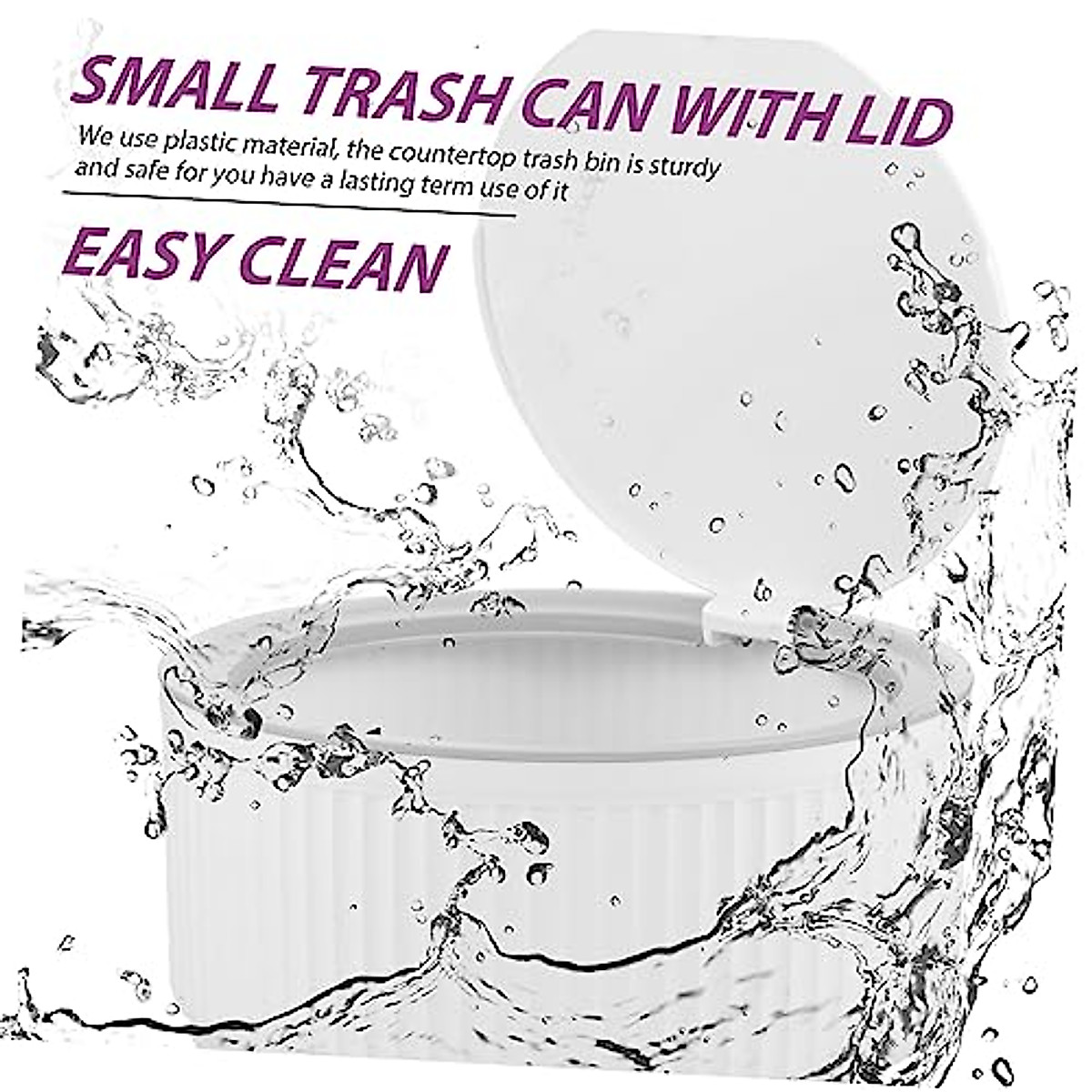 ANDRESLAD Desktop Press Garbage Recycling Bin Waste Paper Basket Animal Trash Can Press Top Trash Can Desk Garbage Can Trash Container Countertop Wastebasket Toillet Paper Bin White Plastic