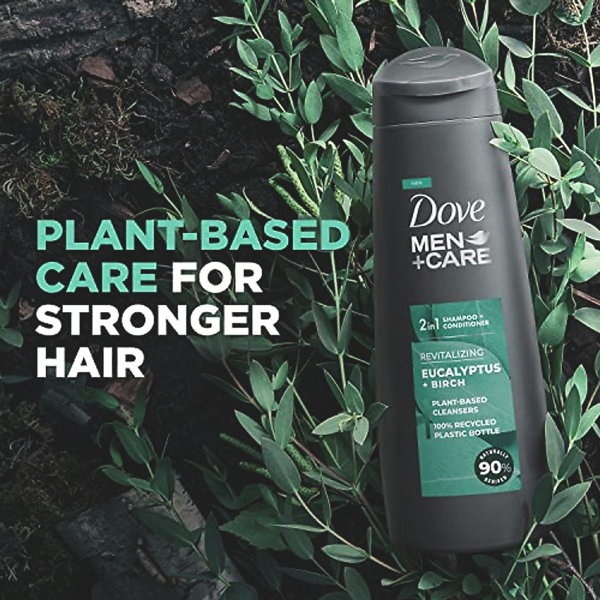 Dove Men+Care 2 in 1 Shampoo & Conditioner Eucalyptus & Birch 4 Count For Healthy-Looking Hair Naturally Derived Plant Based Cleansers 12 oz