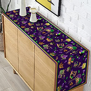 Pudodo Mardi Gras Table Runner Carnival Mask Fleur De Lis Tablecloth New Orleans Masquerade Party Kitchen Dining Home Decoration (13" x 72")