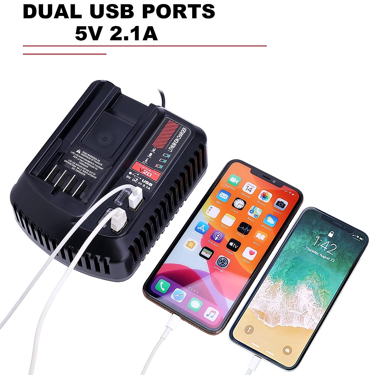 Kotoate 20V Battery Charger Replacement for Craftsman V20 Battery Charger CMCB104 Compatible with Craftsman V20 20-Volt Max Lithium Ion Battery CMCB202 CMCB204 CMCB201 CMCB205 CMCB102, with 2 USB Port