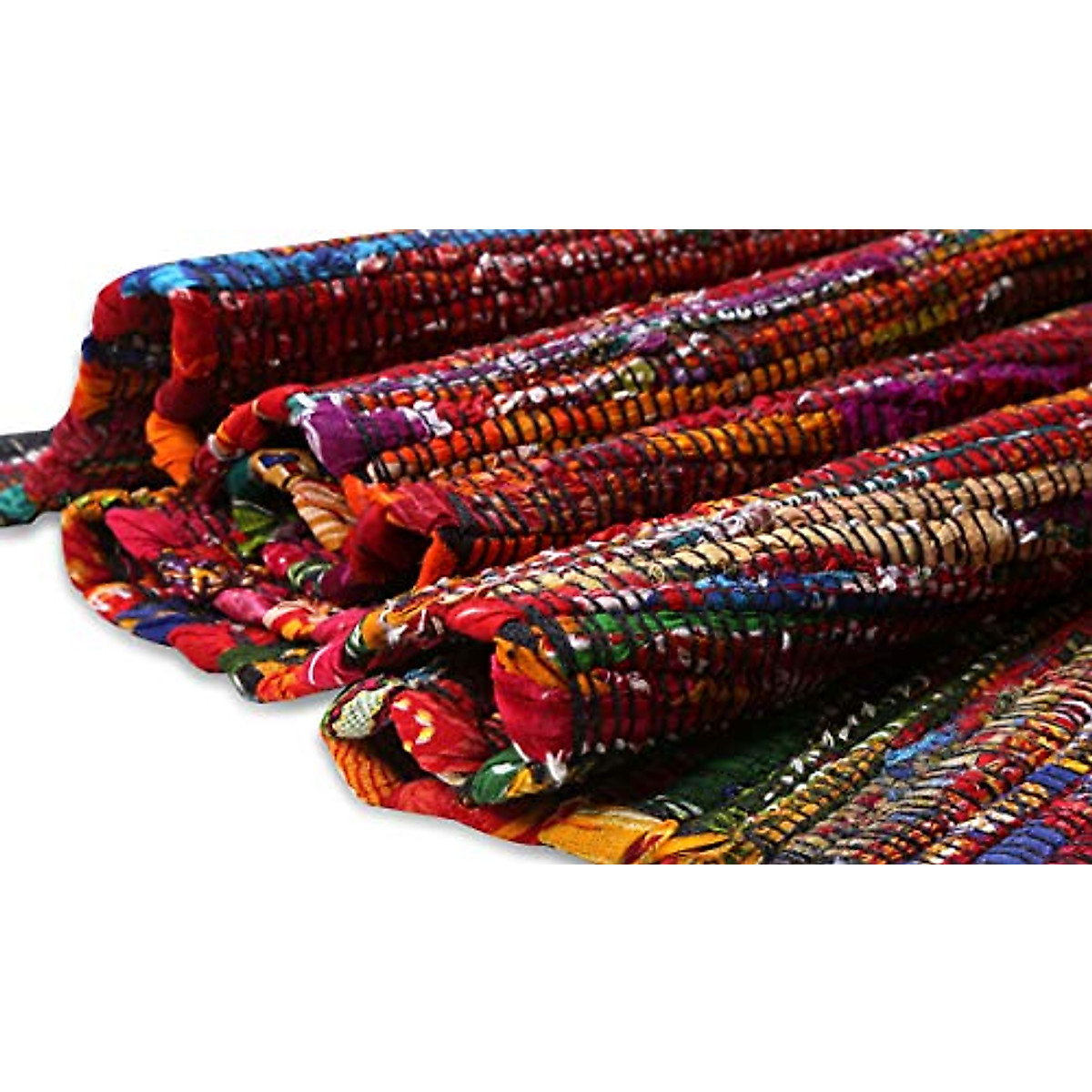 Cotton Multi Chindi Hand Woven Rugs 36X60 Inch Multi Color Chindi Rag Rug - 3x5 Feet Rectangle Bohemian Colorful Area Rug - Recycled Hand Braided Rugs- Biodegradable