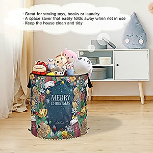 Merry Christmas Pop-Up Laundry Hamper with Lid Zipper Storage Laundry Basket Foldable with Handles for College Students Traveling Camp Laundry
