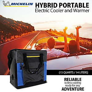 Michelin Electric Portable Cooler Plug in 12V Car Cooler/Warmer, 15 qt (14 L), Portable Car Fridge w/USB Charging Port,w/DC Power Cord, Shoulder Strap, Cord Storage, Travel Fishing Trucking Road Trip