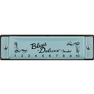 Fender Blues Deluxe Harmonica, with 1-Year Warranty, Key of C 10 Holes, with Hard Plastic Carrying Case, Daphne Blue