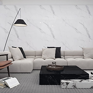 HOLOMEY White Marble Contact Paper 31x157 inch Glossy Marble Peel and Stick Wallpaper Waterproof Countertop Contact Paper Self-Adhesive Film Marble Decor Wall Covering for Kitchen Cabinet Shelf Liner