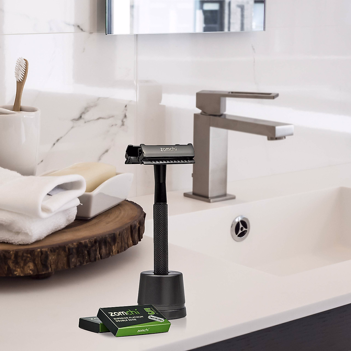 Butterfly Open Razors for Men or Women, Safety Razor with 5 Blades, Shaving Razor with a Delicate Box, Fits All Double Edge Razor Blades(Black)…