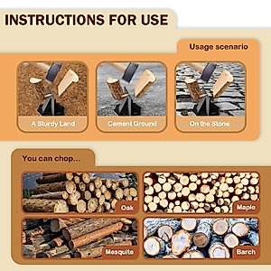 S&R PLKOP Wood Splitter，Portable Kindling Log Splitting Tool with Wedge, Manual Log Splitter Firewood Cutter, Splits Firewood Safely and Easily (Small)