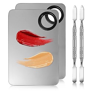 4 in 2 Set Makeup Mixing Palette, Stainless Steel Foundation Palette with Spatula for Mixing Foundation Eye Shadow Eyelash Nail Art