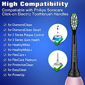 Jiuzhoudeal Toothbrush Replacement Heads for Philips Sonicare DiamondClean ProtectiveClean 4100 5100 6100 C2 G2 Electric Toothbrush Brush Heads Black, 10 Pack