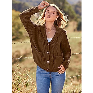 PRETTYGARDEN Women’s Cardigan Button Down Long Sleeve Open Front Short Loose Knit 2024 Fall Sweaters with Pockets Black