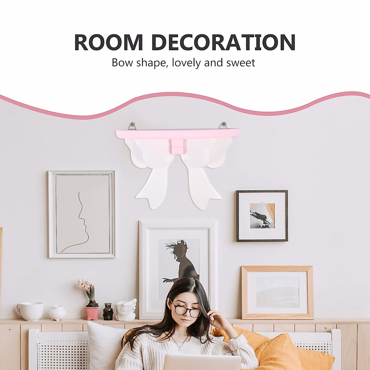 VOSAREA 2pcs Bow tie Rack Wooden Storage Shelf Wall Storage Rack Office Shelves Bookshelf for Kids DIY Floating Shelf Brackets Floating Bookshelves Bowknot Hanging Storage Rack Household