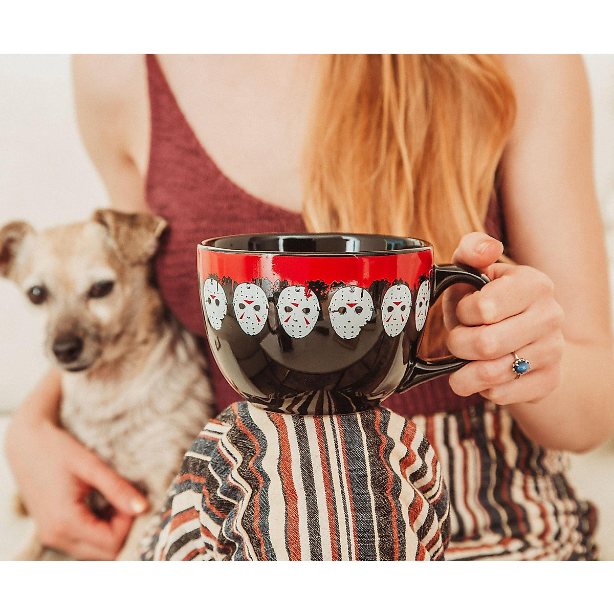 Silver Buffalo Friday the 13th Jason Mask Legacy Ceramic Soup Mug | 24-Ounce Bowl For Ice Cream, Cereal, Oatmeal | Large Coffee Cup For Espresso, Caffeine | Horror Movie Gifts and Collectibles