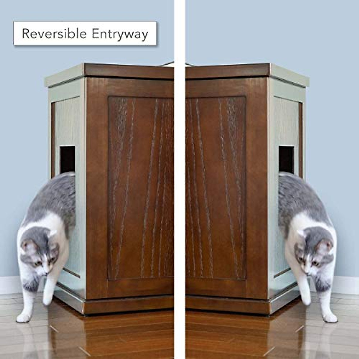 THE REFINED FELINE Cat Litter Box Enclosure Cabinet, Modern, Mahogany Brown, Tulip Feet, XLarge, Hidden Litter Cat Furniture with Drawer