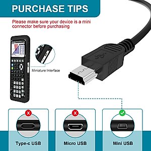 Sqrmekoko USB PC Charger Charging Cable Cord for TI-84 Plus, TI-84 Plus CE, TI 89 Titanium, TI Nspire CX/TI Nspire CX CAS Graphing Calculators