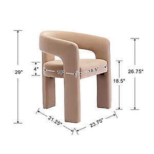 Wahson Velvet Modern Dining Chairs, Set of 2 Upholstered Barrel Dining Chair, Assembled Accent Armchairs with Open Back for Dining Room/Living Room, Khaki