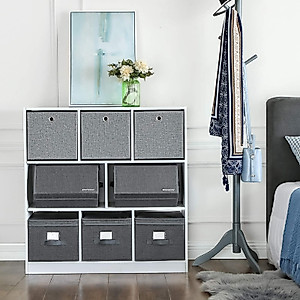 SONGMICS Stackable Storage Bins Set of 2, Storage Boxes with Lids, Non-Woven Fabric Closet Organizers with Magnetic Closures, Side Handles, Dark Gray URYLB02GV1
