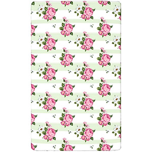 Peony Themed Fitted Crib Sheet,Standard Crib Mattress Fitted Sheet Ultra Soft Material-Baby Crib Sheets for Girl or Boy,28“ x52“,Pastel Green Rose Olive Green