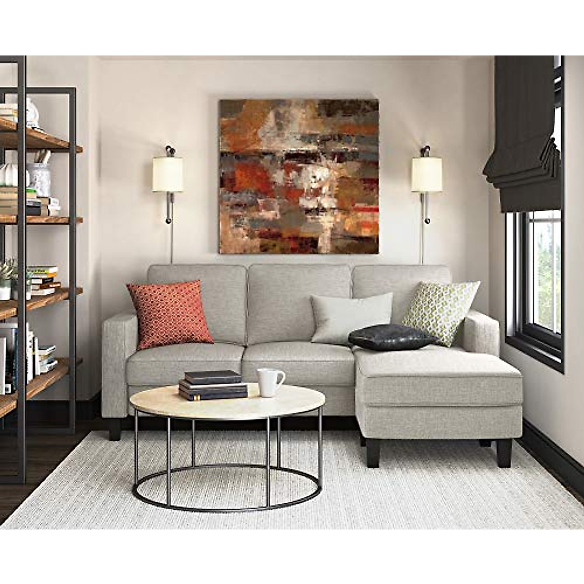 Serta Harmon Reversible Sectional Sofa, Modern L-Shaped Couch for Small Spaces, Soft Fabric Upholstery, Square Arm, Light Gray