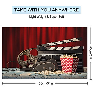 Brebasf Rustic Movie Theater Theme Oversized Lightweight,Extra Large Soft Beach Towels Abstract Cinema Movie Popcorn Red Print Sauna Beach Gym 51W x31L