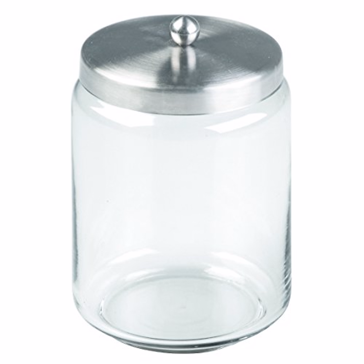 iDesign Forma Bathroom Vanity Glass Apothecary Jar for Cotton Balls, Swabs, Cosmetic Pads - Clear/Brushed Stainless Steel