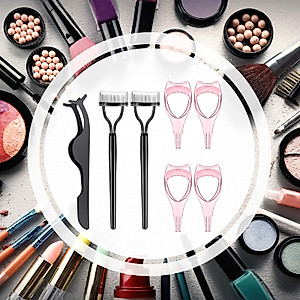 Patelai 7 Pcs Eyelash Makeup Tool 3 in 1Mascara Shield Guard Mascara Shield Applicator Guard Lash Separator Eyelash Comb Extension Tweezers for Women Makeup(Black, Pink)