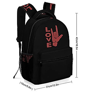 ASL I Love You Sign Language Laptop Backpack Fashion Shoulder Bag Travel Daypack Bookbags for Men Women