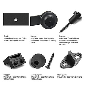 Barn Door Hardware kit 6ft Sliding Barn Door Hardware Kit, Mechanism Carbon Steel Smoothly Quietly Easy Install Hardware Track Kit