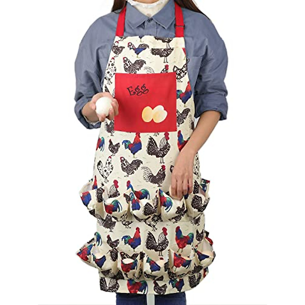 Foxyoo Egg Apron for Fresh Eggs,Egg Collecting Apron with 14 Deep Pockets,Chicken Egg Apron for Women,Egg Baskets Holder Apron-Full Body Style