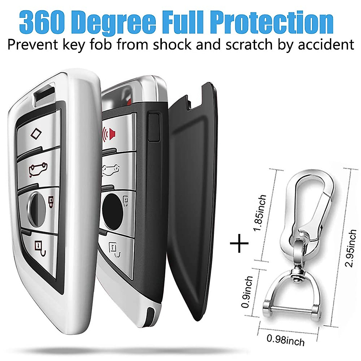 QBUC Key Fob Cover Full Protective Case, Key Fob Case for X1 /X3 /X5 /X6 and for Series 1 /2 /5 /7 Soft TPU Anti-dust Case Shell Keyless Remote Control(Sliver)