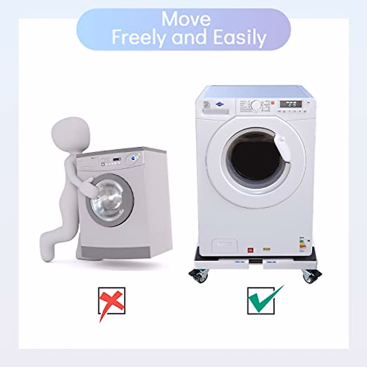 AMGSH Adjustable Mini Fridge Stand | Movable Washing Machine Base Stand Furniture Dolly Roller Base, Small Furniture Mover Mobile Base for Washing Machine, Dryer and Refrigerator (8 Wheels)