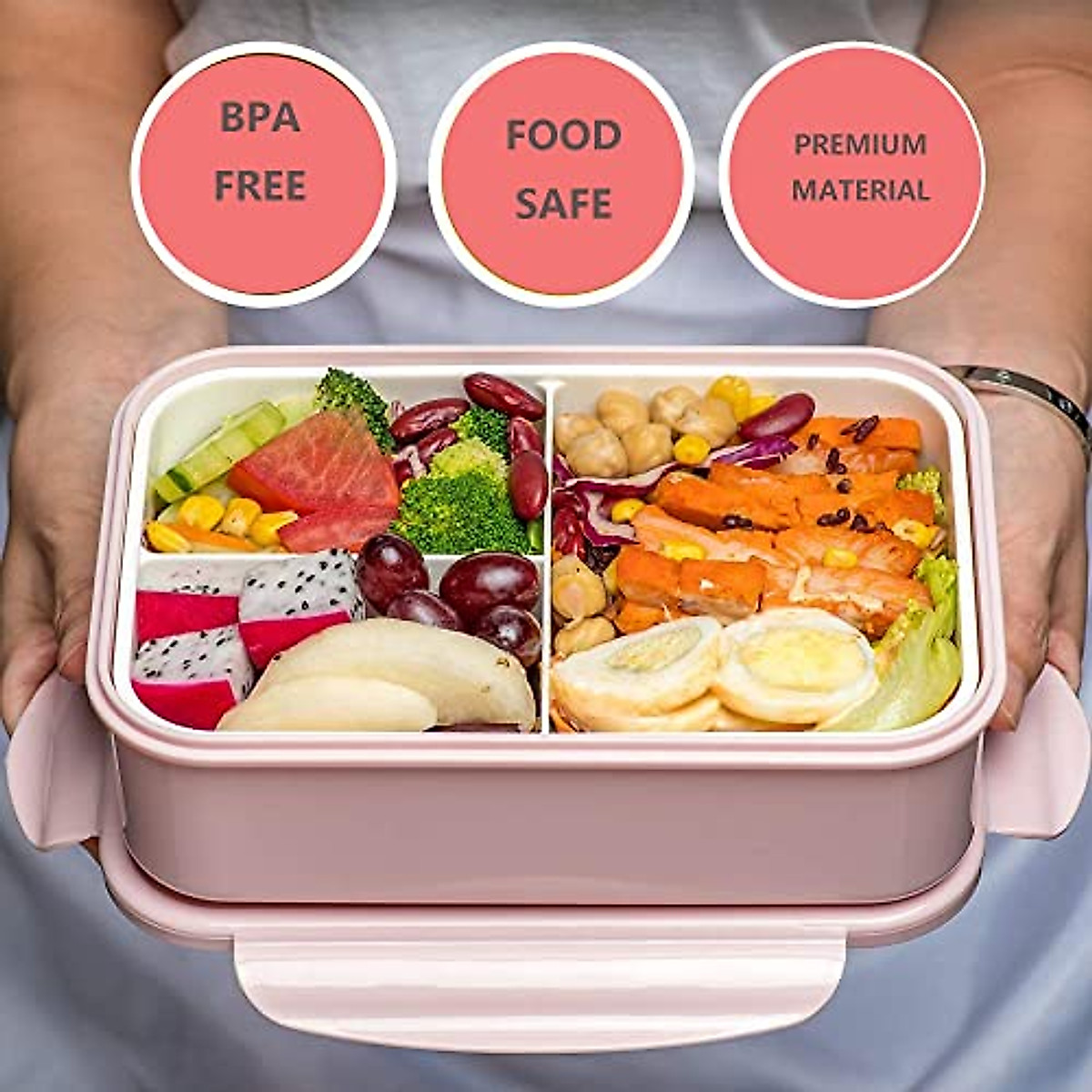 JHXTZ Bento Box For Adult, 1400ML Lunch Container Bento Boxes, Built-in Cutlery Set, Micro-Wave Dishwasher Safe(Pink)