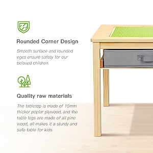 OOOK Wooden Kids Building Block Table with Storage, Toddler Activity Table Gives Children A Space for Their Daily Life and Creativity, Nice Kids Play Table for Kids Room, Nursery, Classroom