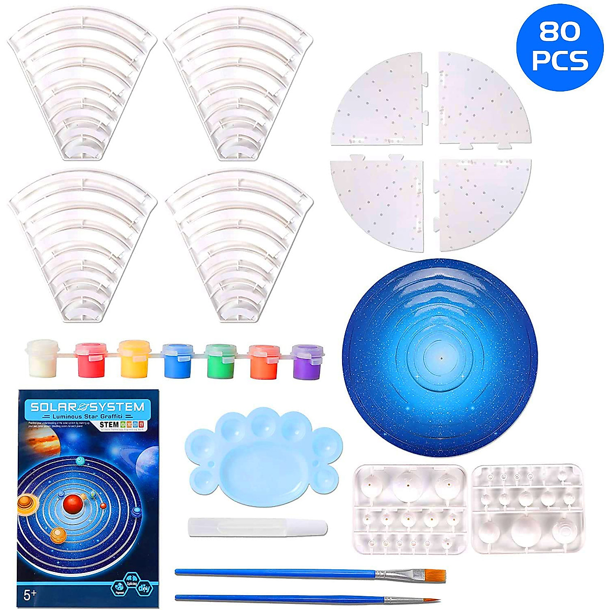 GPTOYS 3 in 1 Build and Paint Solar System for Kids, Arts and Crafts Science Kits for Kids Age 4-6-8-12, Glow in The Dark Movable 3D Planets in Orbits, Cool 12" STEM Toys with Galaxy Star Stickers