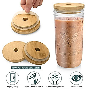 Prerrysurpasse Mason Jar Cups with Lids and Straws - 6Pack 24oz Reusable Wide Mouth Smoothie Cups, Iced Coffee Cups,Ball Mason Jars Glass Cups, Travel Glass Drinking Bottle,Bubble Tea Cup