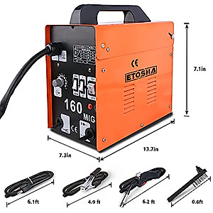 ETOSHA MIG Welder 160A Portable Welding Machine, Flux Core Wire Gasless Automatic Wire Feeding Welders, 110V AC Wire Feed Welder with Welding Gun, Grounding Clamp, Input Power Adapter Cable and Brush