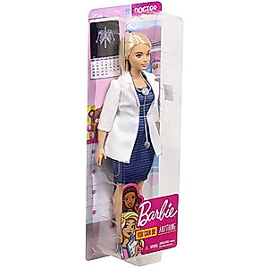 Barbie Doctor Doll, Curvy, Dressed in White Coat with Stethoscope and Blonde Hair, Gift for 3 to 7 Year Olds
