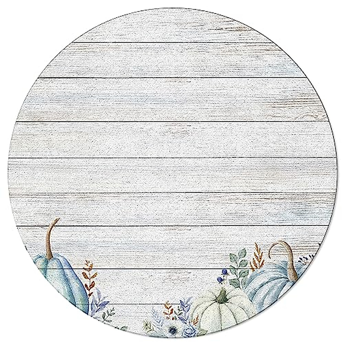 Blue White Pumpkin Round Area Rug 3.3ft,Washable Outdoor Indoor Carpet Runner Rug for Bedroom,Kitchen,Living Room,Office,Area+Rug Small Bath Door Desk Mat Fall Thanksgiving Eucalyptus Leaves Flower