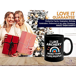 Bubble Hugs Archery Coffee Mug 11oz Black - I Like Archery More - Archery Trainer Bowfishing Deer Shooting Target Shot