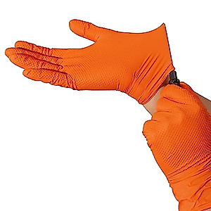 MEDPRAYER Industrial Orange Nitrile Gloves – Disposable Rubber Gloves 8 Mil – Raised Diamond Texture, Latex & Powder Free - Size Large, Pack of 1000