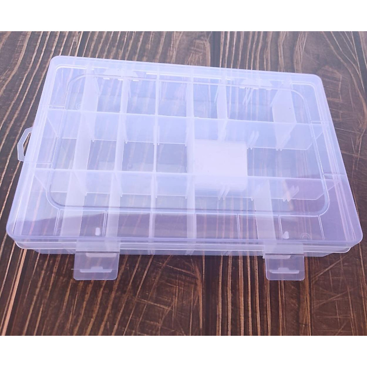 Clear Plastic Storage Box Compartments with Adjustable Dividers, Portable Transparent Beads Earring Jewelry Organizer Holder with Lid for Craft Nail Art Tackle Fishing Hooks Medicine Container Box, 24 Grids