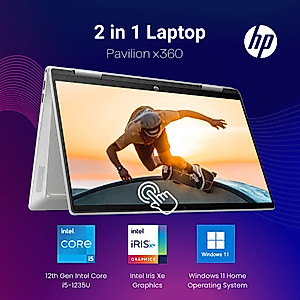 HP Pavilion x360 2 in 1 Laptop, 14 Full HD Touchscreen, Intel Core i5-1235U(Beat i7-1195G7), 8GB RAM - 1TB PCIe SSD, Stylus, Backlit Keyboard, Fingerprint, WiFi 6, Alexa, Windows 11 Home, Silver