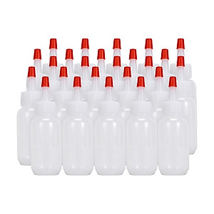 Plastic Boston Round Squeeze Bottles, 1oz/30mL Dropper Bottle with Yorker Red Tip Caps, 25 Pack Squirt Bottles for Liquids, for Crafting & Paints, Condiment Bottles for Sauces, Dressing, Oil, Honey