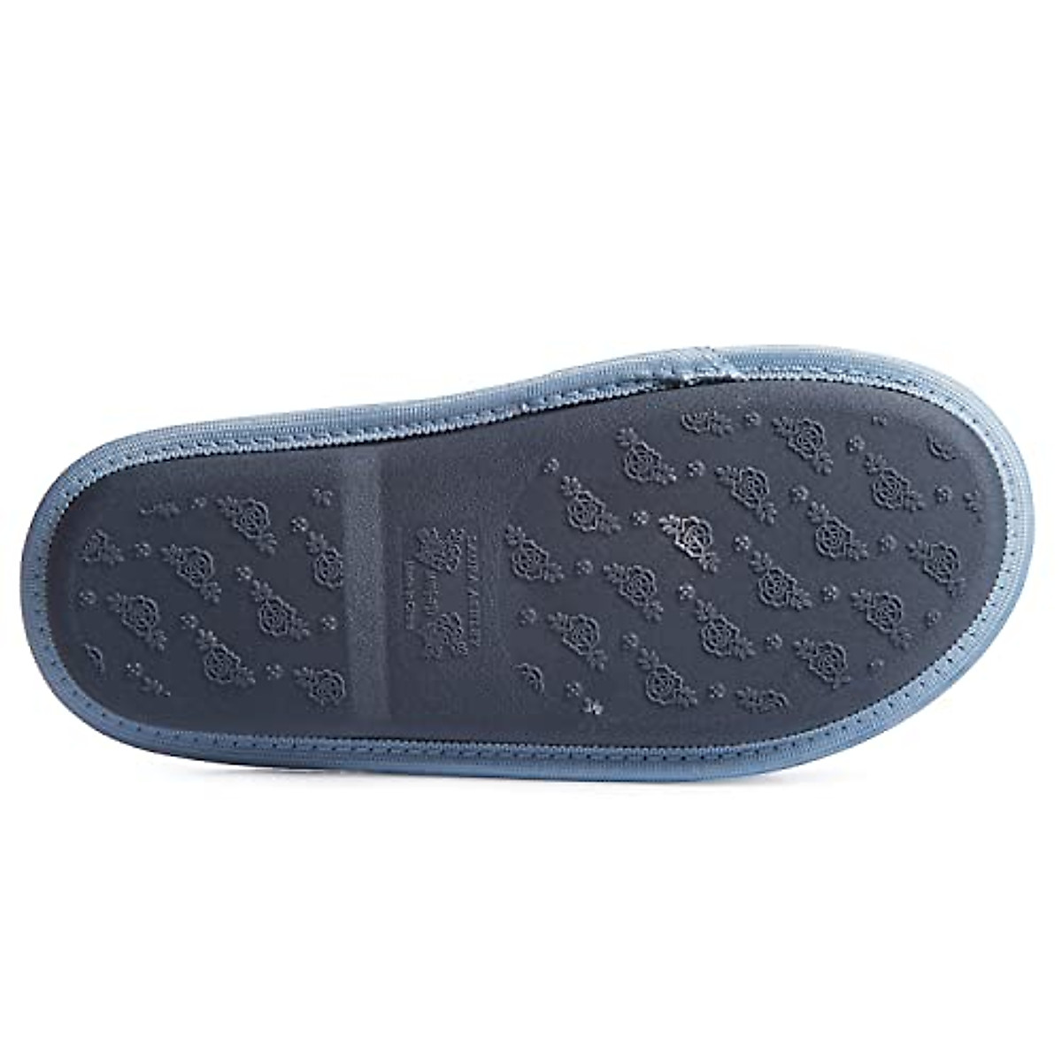 Laura Ashley Womens Plush Terry Open Toe Memory Foam Spa Slippers, Rubber Sole Bow Band Home Slides Slipper for Ladies, Resort Blue, Medium