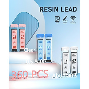 Four Candies Mechanical Pencil Set with Case, 6PCS Aesthetic Mechanical Pencils 0.5 & 0.7mm with 360PCS HB Lead Refills, 3PCS Erasers, 9PCS Eraser Refills for writing, drawing and sketching