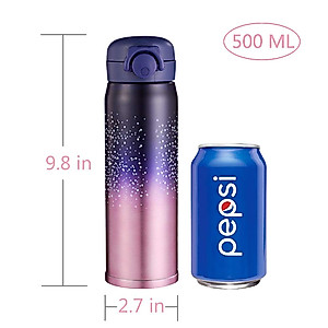 Water Bottle Thermoses Starry Sky, Thermal Vacuum Cups for Hot and Cold Drinks, BPA Free Stainless Steel Insulated Leak-proof Flask for Boys and Girls School Kids Indoor Outdoor Sports(17 oz Pink)