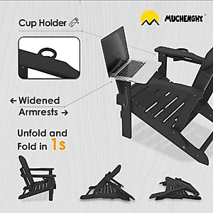 MUCHENGHY Folding Adirondack Chairs, Patio Chairs, Fire Pit Chairs, Outdoor Chairs, Plastic Adirondack Chairs, Lawn Chairs Weather Resistant with Cup Holder for Deck, Backyard, Garden(Black)