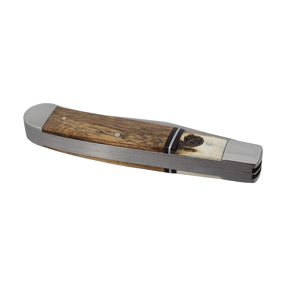 Roper Knives Laredo Series Tapper Folding Pocket Knife – (2) 1065 Carbon Blades in 1 Knife with a Stag Wooden Handle