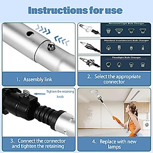 light bulb changer, light bulb pole changer for high ceilings, 12FT-light bulb extension pole changer, light bulb changer with Pole with Baskets and Suction Cup for High Ceilings and Recessed Lights