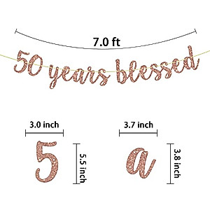 Rose Gold Glitter 50 Years Blessed Banner, Happy 50th Birthday Sign, Cheers to 50 Years Loved, 50th Birthday Party Decorations Supplies